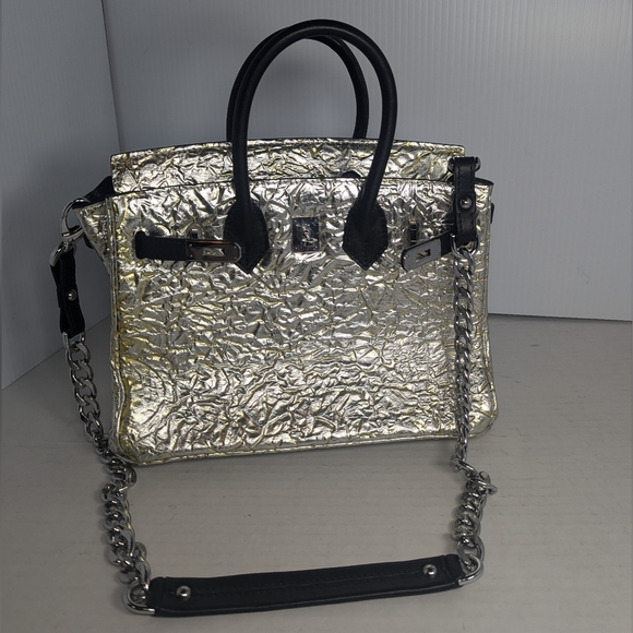 House of Hello | Bags | House Of Hello Leather Metallic Foil Silver ...